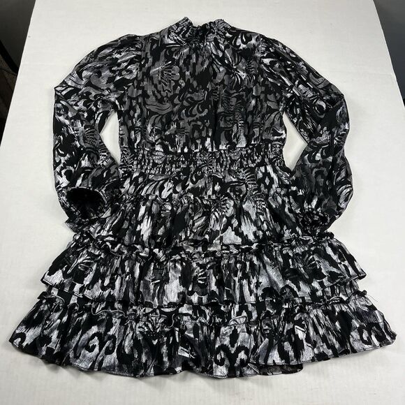 1. State | Dresses | State Black And Silver Printed Ruffled Mini Dress ...